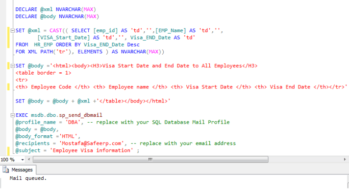 How to send Email With Tabel Foramt by Database Mail – DB Cloud TECH